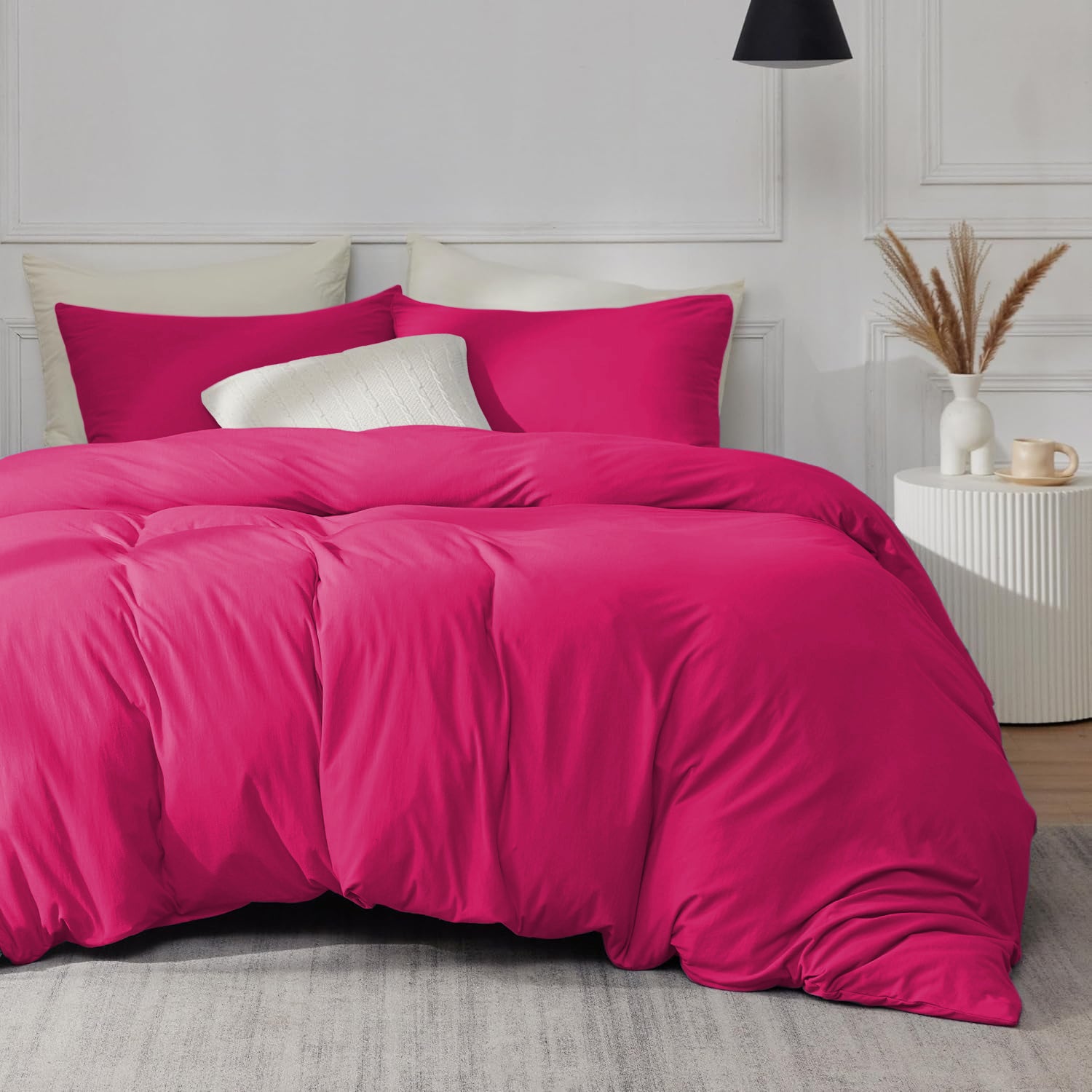 Plain Dyed Duvet Cover Pink Bedding Set
